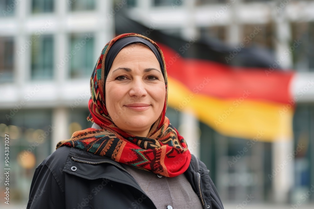 Happy woman represents unity and diversity colorful celebration german ...