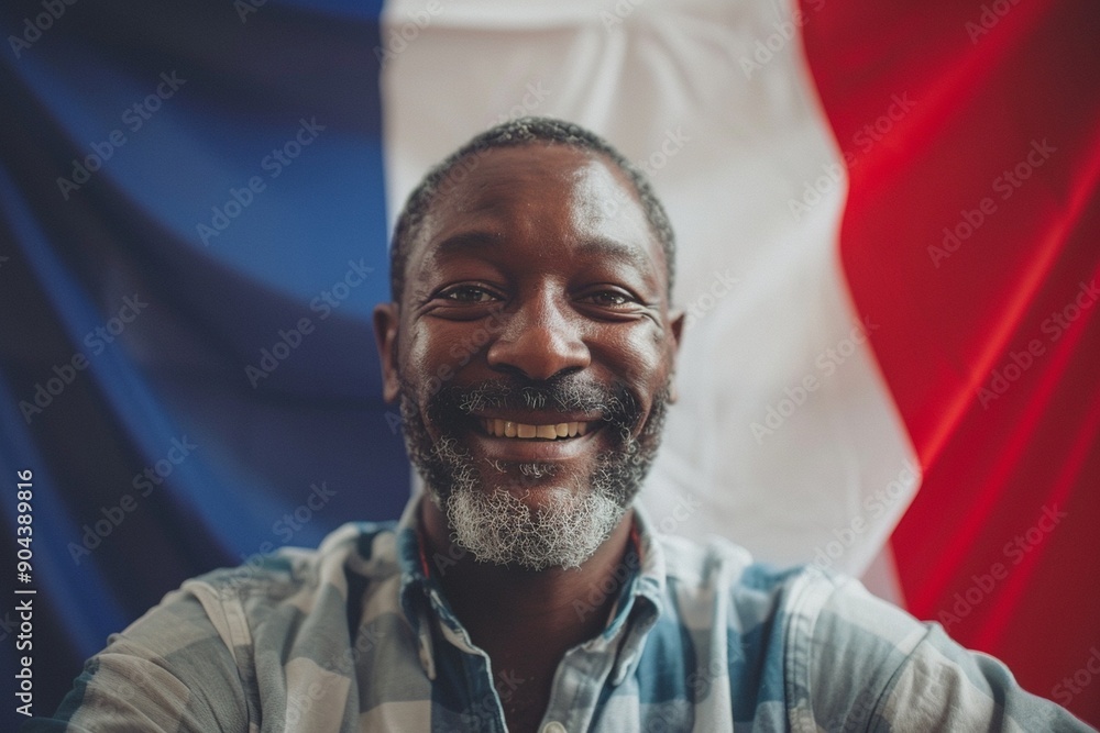 Delighted expression of nigerian man france flag symbolizes unity ...