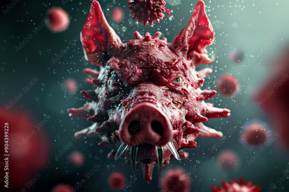 Fantastical drawing of angry pig virus indicating epidemic threat ...