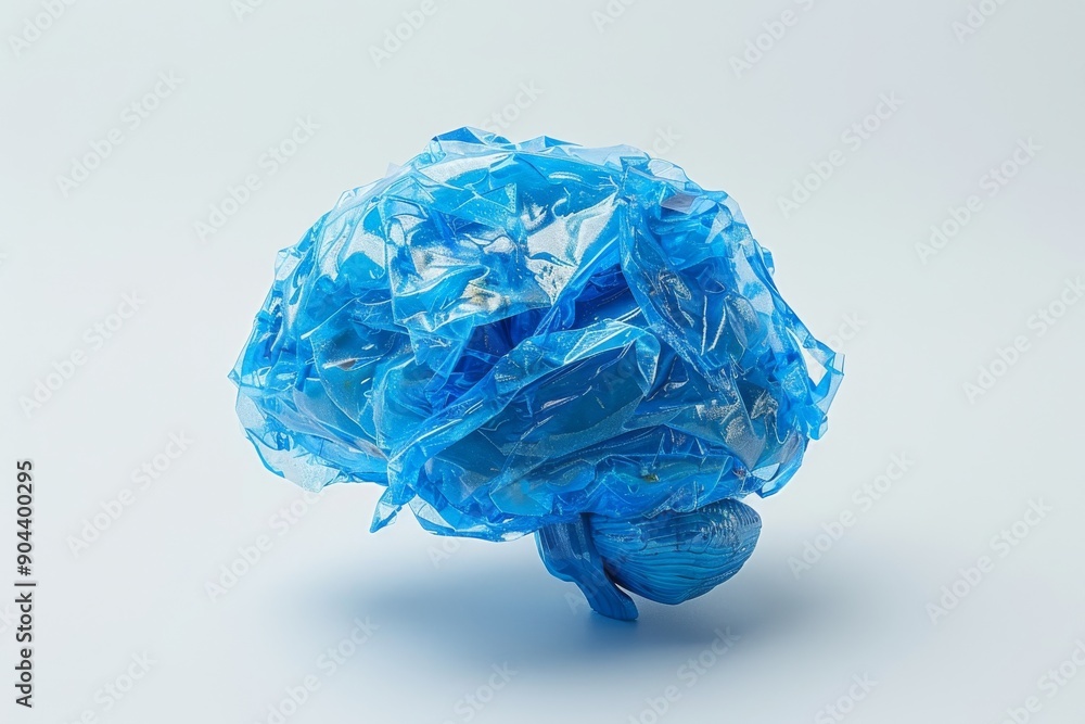 Crumpled blue paper brain on white background symbolizing mental stress ...