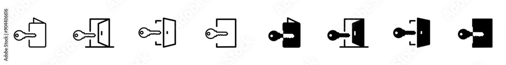 Entry and exit icons with key. Exit door key set of entry and exit ...