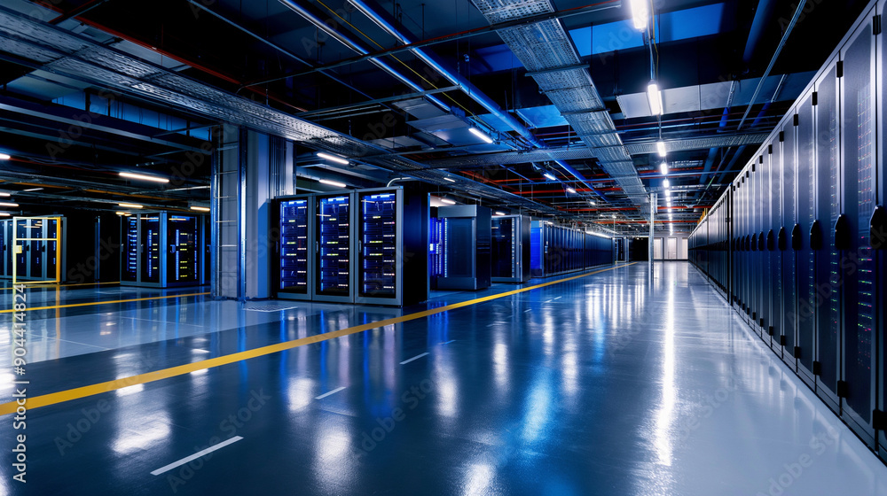 The interior of a large-scale data center with advanced networking equipment Stock Photo | Adobe ...