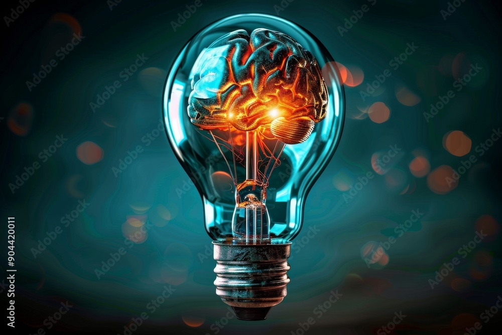 Brain in lightbulb on vibrant background highlighting the spectrum of ...