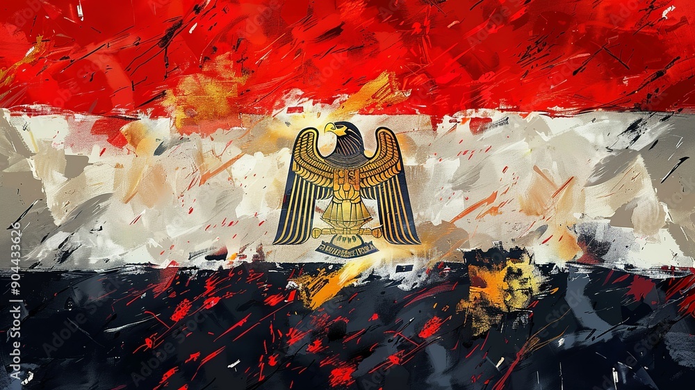 This digital illustration features the Egyptian flag, showcasing crisp ...