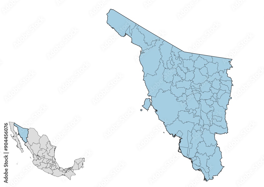 Mapa de los municipios del estado de Sonora, México Stock Illustration ...