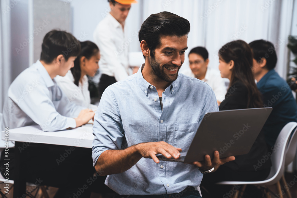 Engineer team leader portrait with diverse group of civil engineer and ...