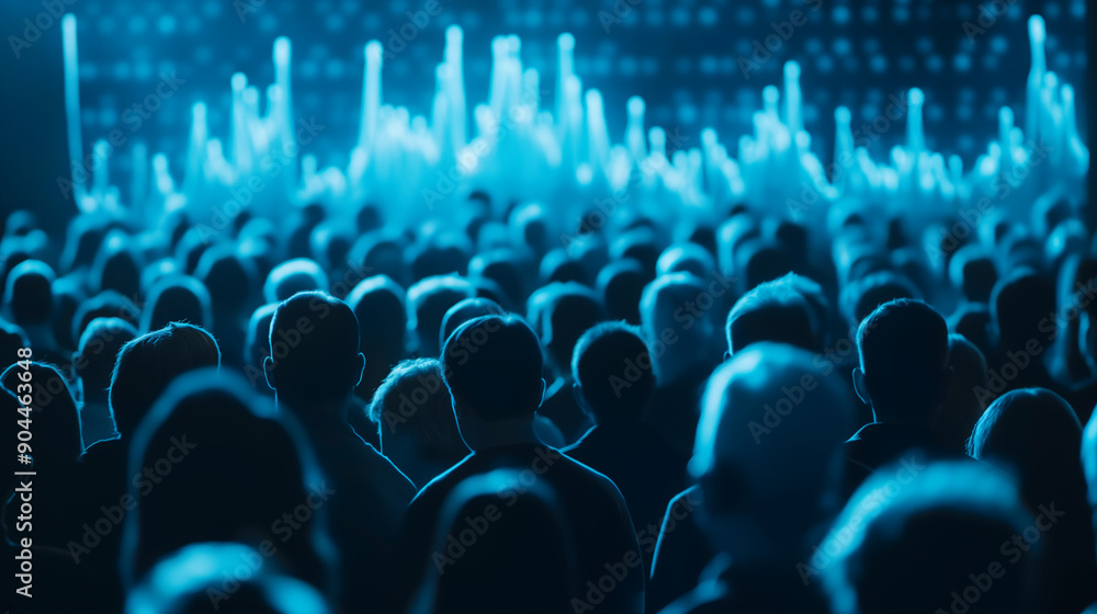 Illuminated Sales Success: Luminous Blue Event Audience with Upward ...
