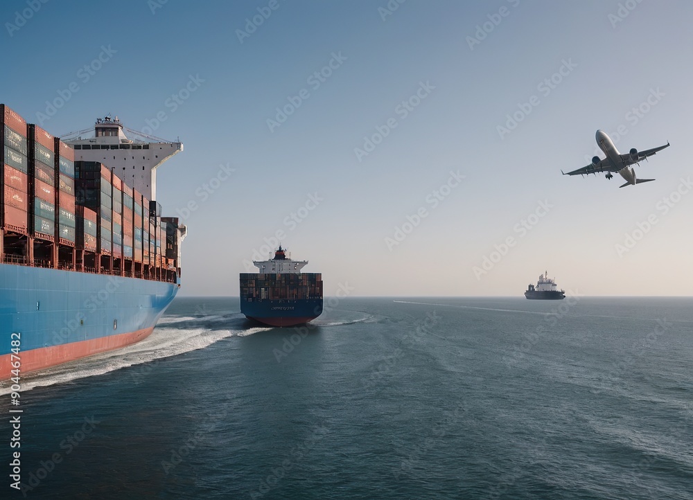 Large ships transport cargo and carry large amounts of containers. Sea ...