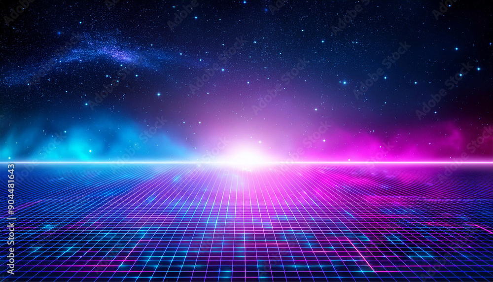 Synthwave vaporwave retrowave cyber background with copy space, laser ...