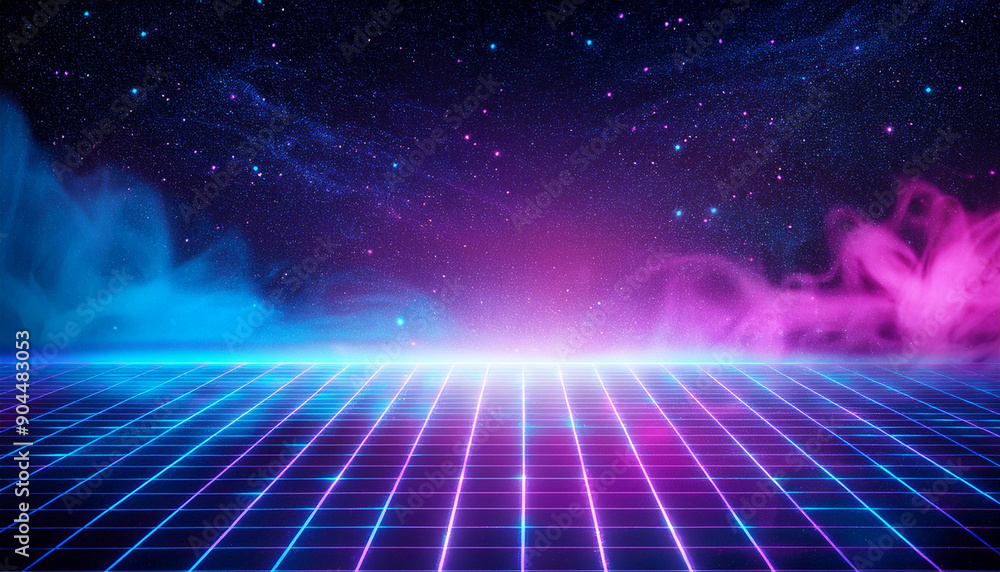 Synthwave vaporwave retrowave cyber background with copy space, laser ...