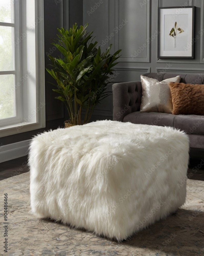 Immerse yourself in luxury with this Rode Square White Faux Fur Cube ...