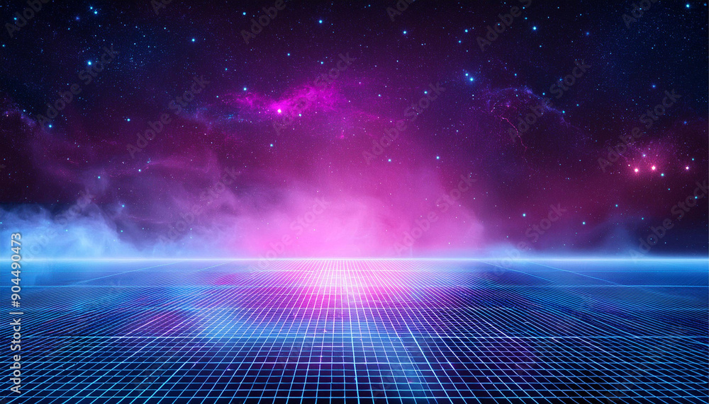 Synthwave vaporwave retrowave cyber background with copy space, laser ...