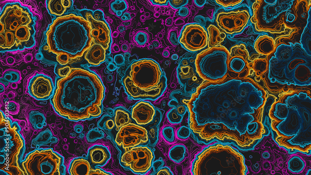 Colorful abstract relief map with craters. Elevation contour lines on ...