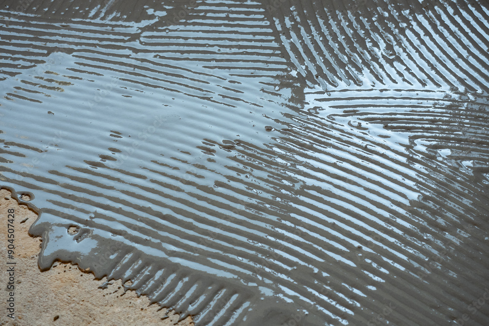 Uncured concrete pavement. Liquid floor for leveling surface ...