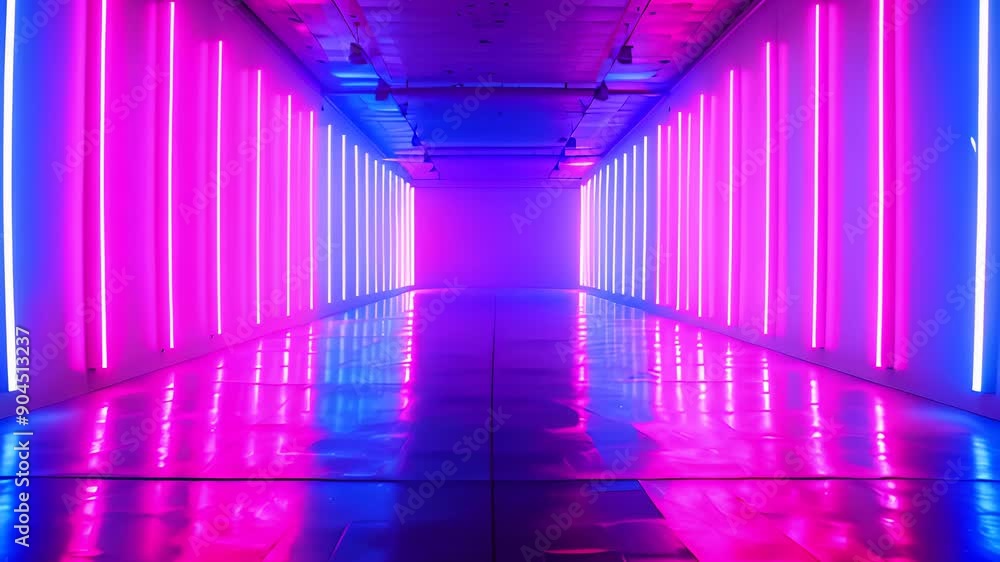 Futuristic neon tunnel bright cyberspace hall party road glowing arch ...