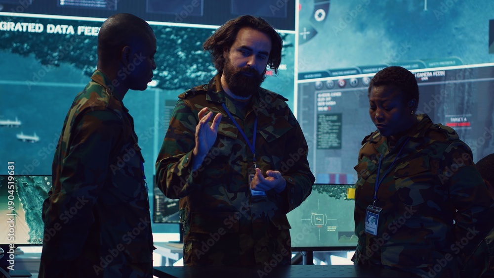 Army officers review data on a hologram to create a brief for the new ...