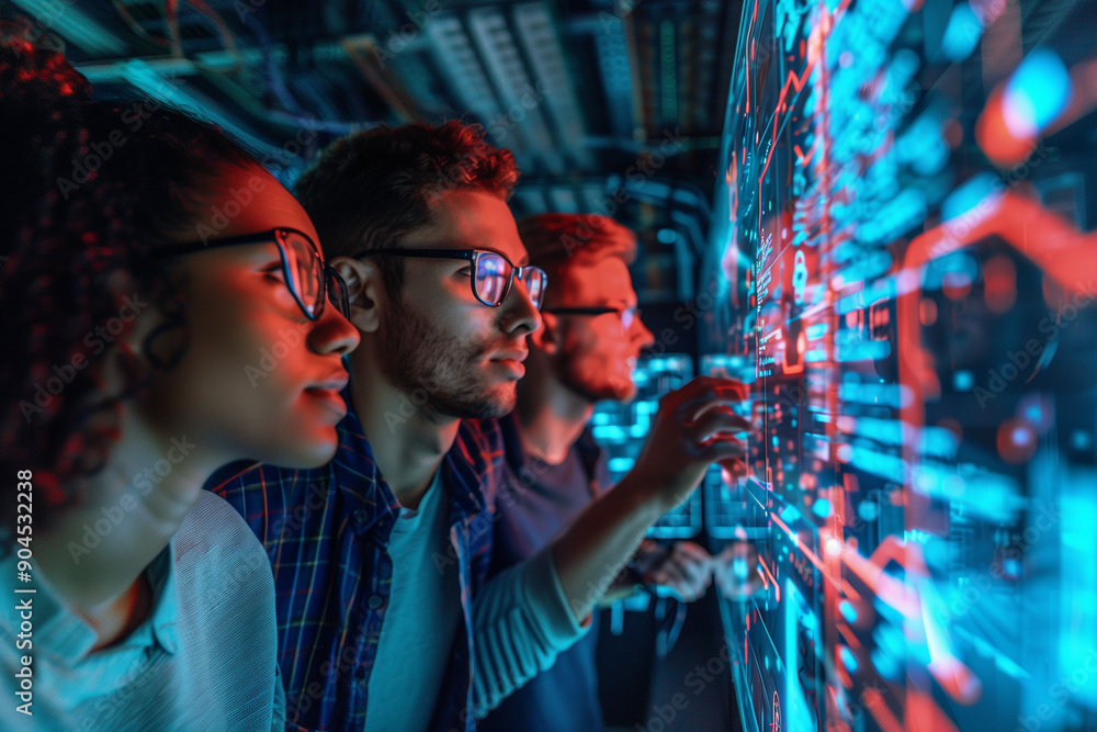 Foto de artificial intelligence cyber security threat illustration concept. Group of multiethnic ...