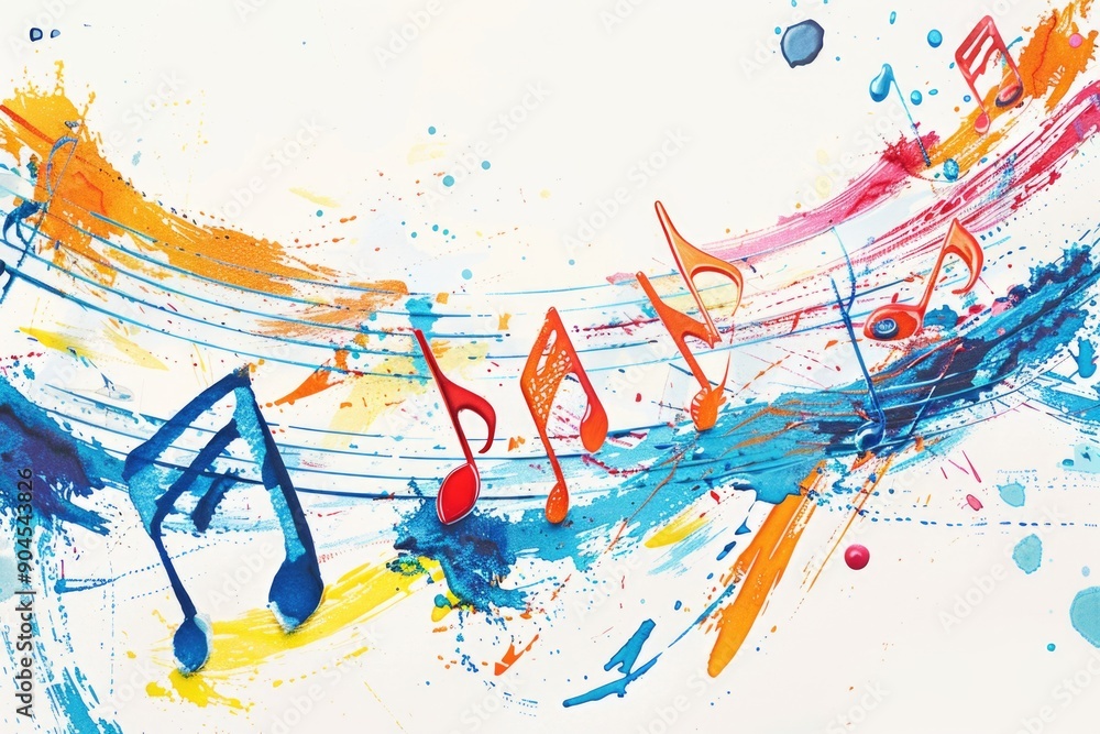 A stylized illustration of music notation symbols on a clean white ...