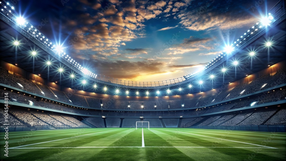 Empty football stadium illuminated by spotlights, dramatic and ...