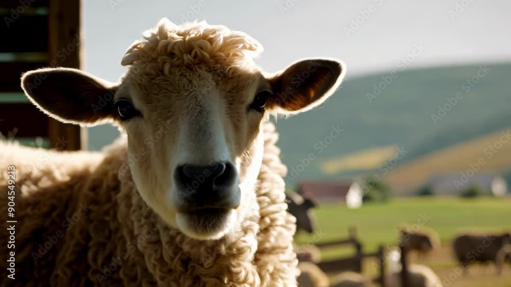 Sheep Sanctuary: Big-Eared Sheep in Tranquil Farm Environment Stock ...
