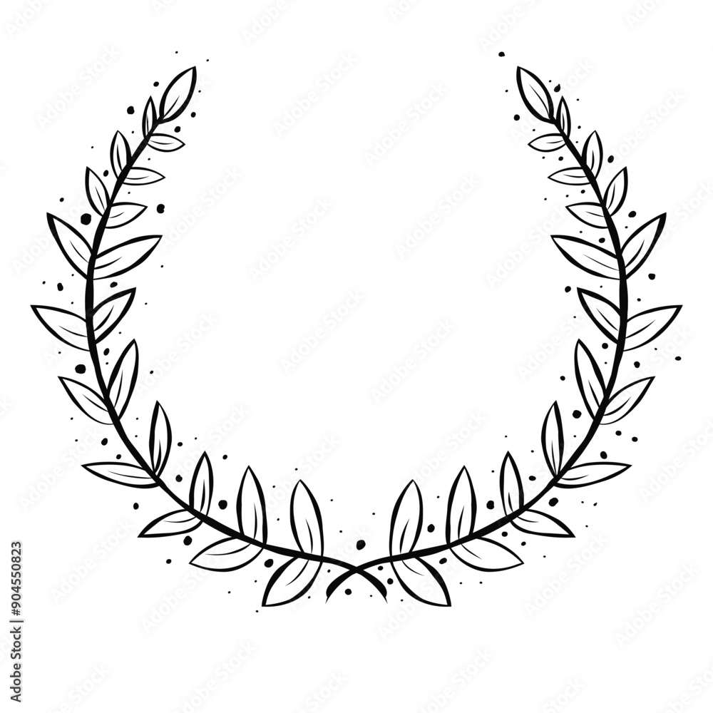 Black circular Hand draw foliate laurels branches. Laurel wreath ...