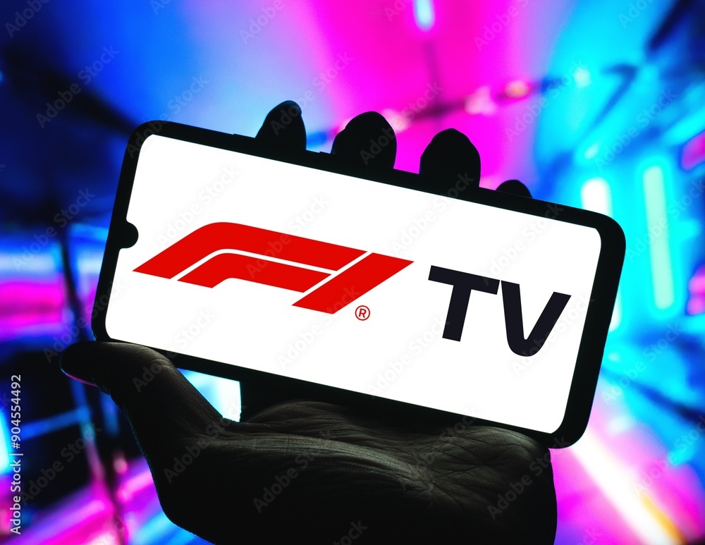 Photographic illustration of the F1 TV logo is displayed on the screen ...