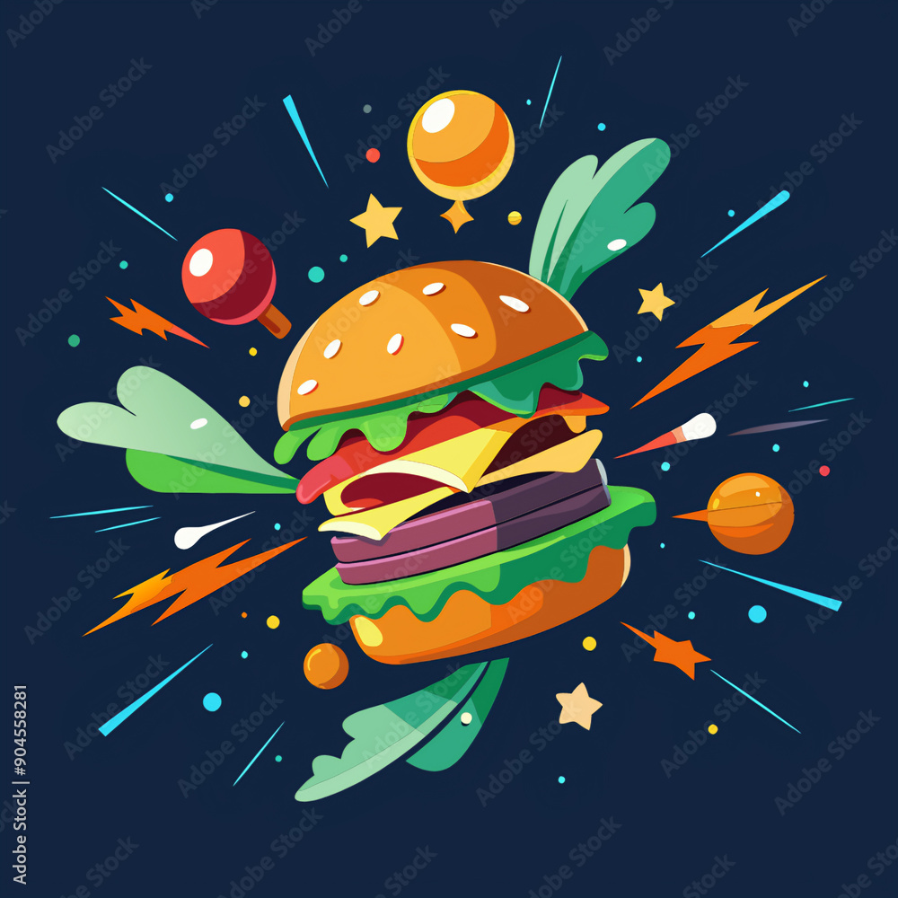 burger in the night, burger, food, cheese, space, cheeseburger, beef ...