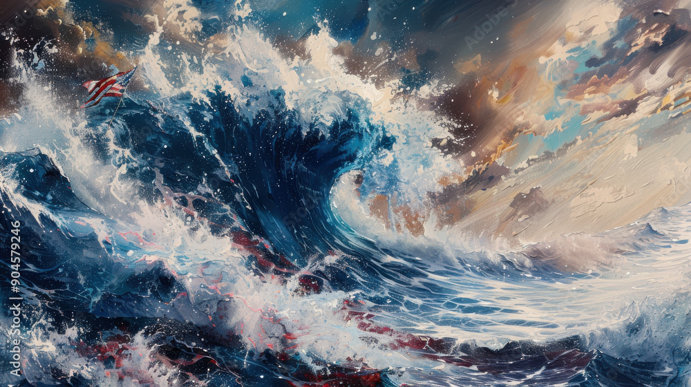 Exaggerated and realistic image of a gigantic ocean wave, featuring the ...