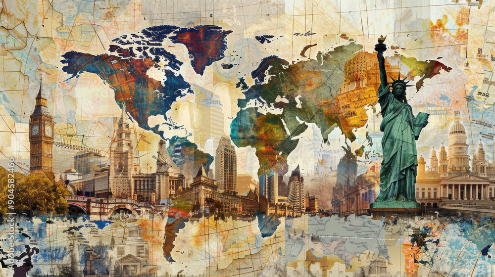 Eye-catching collage of iconic destinations from around the globe, with ...