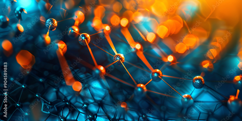 Abstract Digital Art of Network Of nanostructure, glowing organic ...
