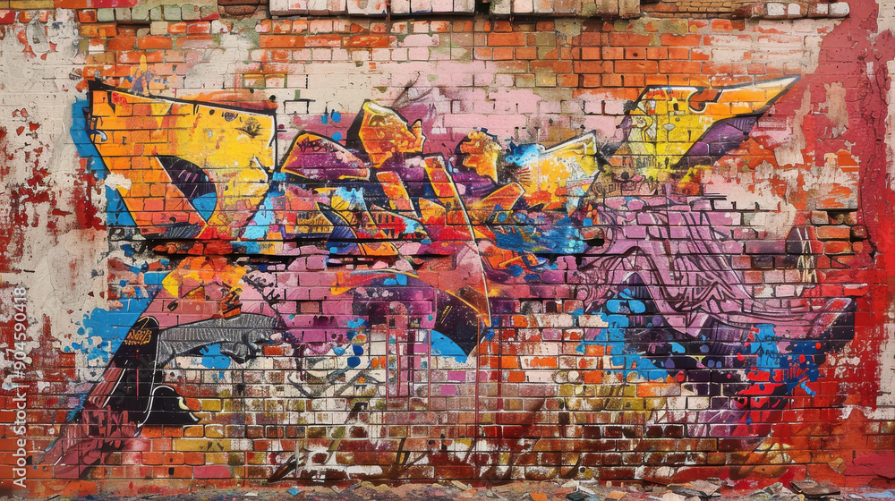 Full-color painting of a vintage factory's red brick wall, featuring ...