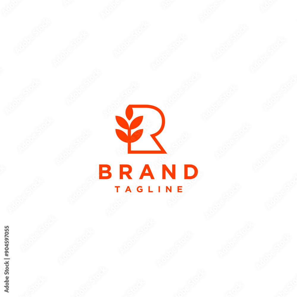 Initial Letter R with Rice Grains Logo Design. Simple Line Rice Grains ...