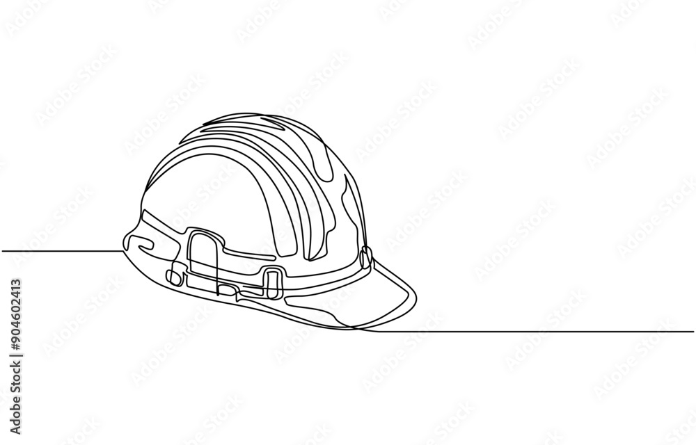 hand holding on worker helmet continuous line drawing, labor day ...