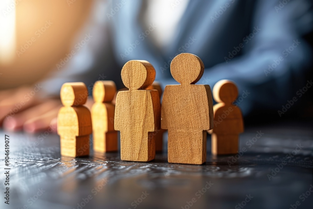 Wooden Human Figures: A close-up shot of wooden figures arranged in a ...