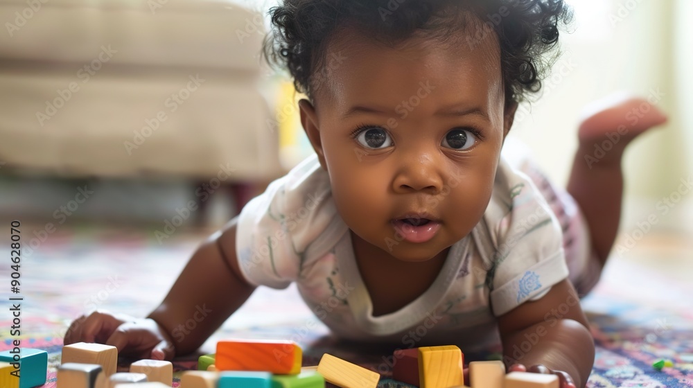 Black Baby Playing with Wood Blocks: Joyful and Engaging Moment ...