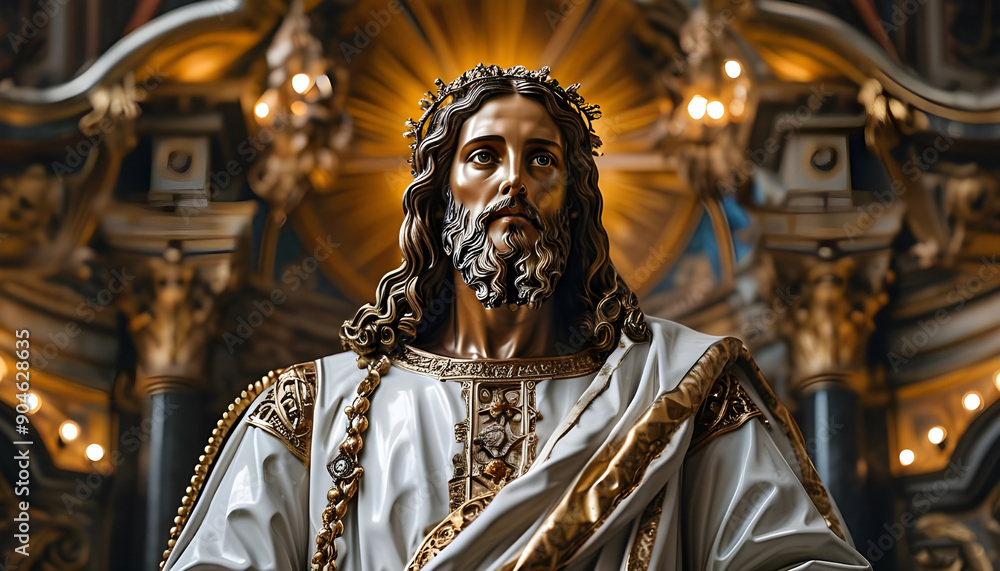 Statue of Jesus Christ with Golden Crown, Detailed statue of Jesus ...