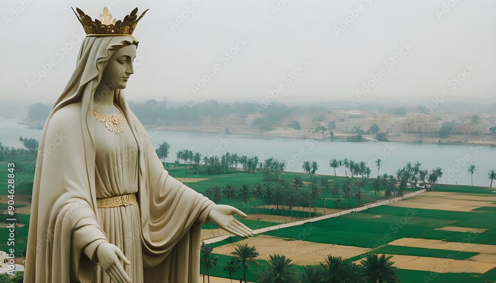 Statue of the Virgin Mary on the Nile in Egypt with Golden Crown: A ...