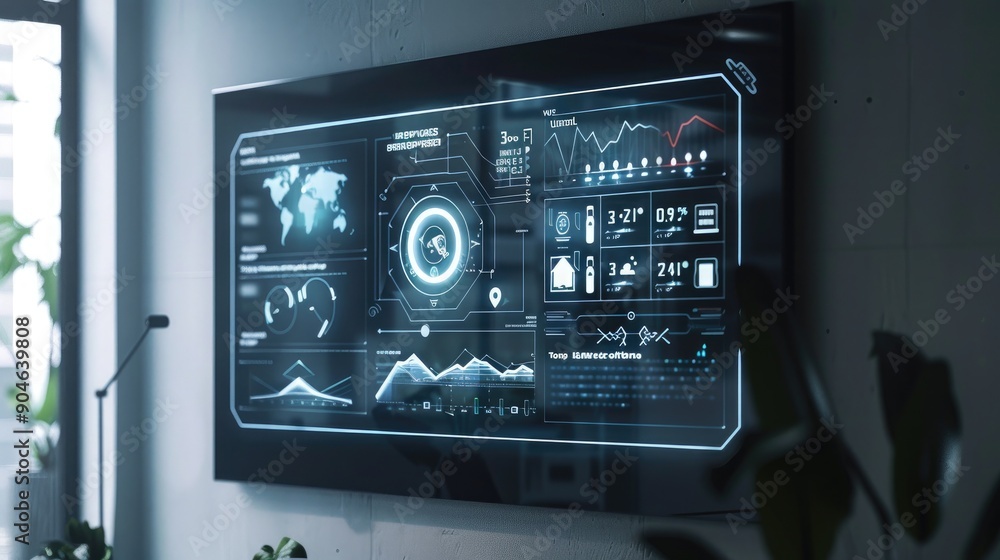 An AI-driven security system interface on a wall-mounted screen ...