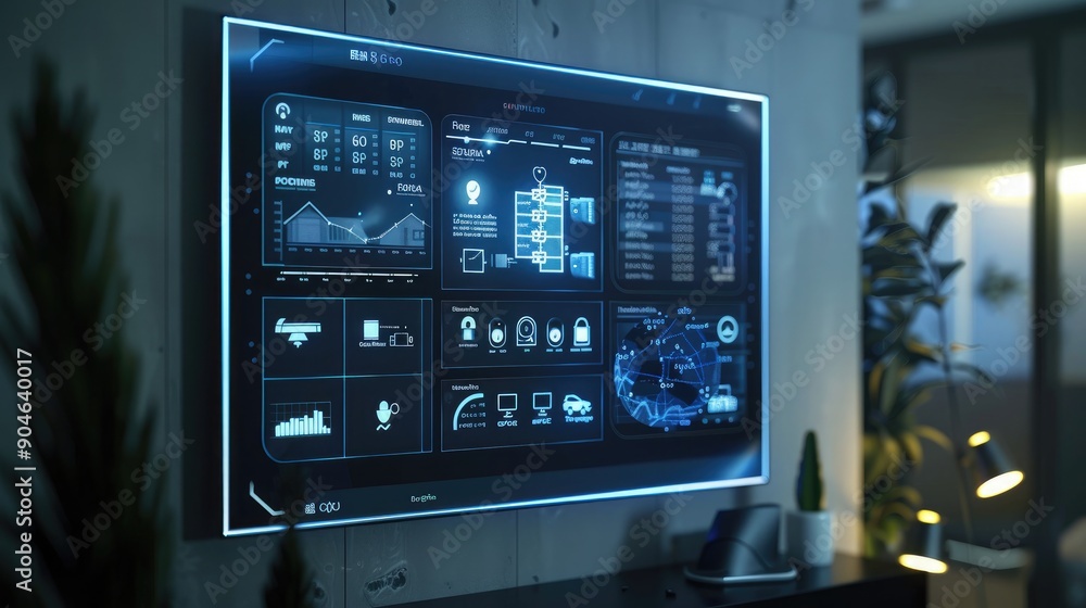 An AI-driven security system interface on a wall-mounted screen ...