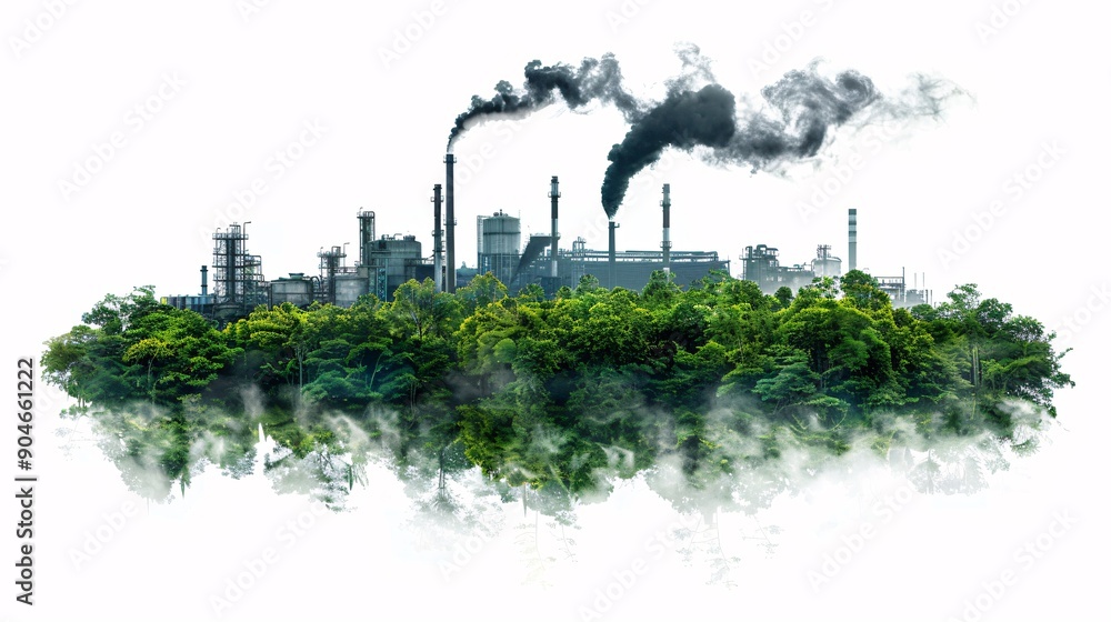 Industrial Factory Emitting Smoke in Lush Forest Environment: Visual ...