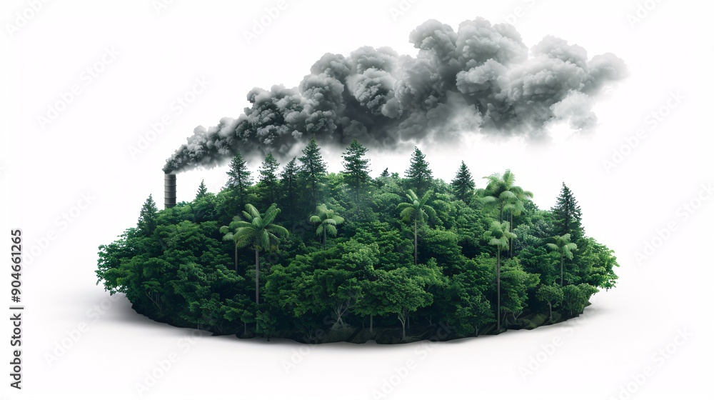 Industrial Factory Emitting Smoke in Lush Forest Environment: Visual ...