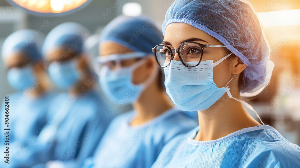 surgeon, viewed from behind, skillfully performs a surgical operation ...