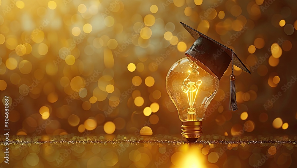 Graduation Cap on a Lit Lightbulb, a Symbol of Knowledge and Success ...
