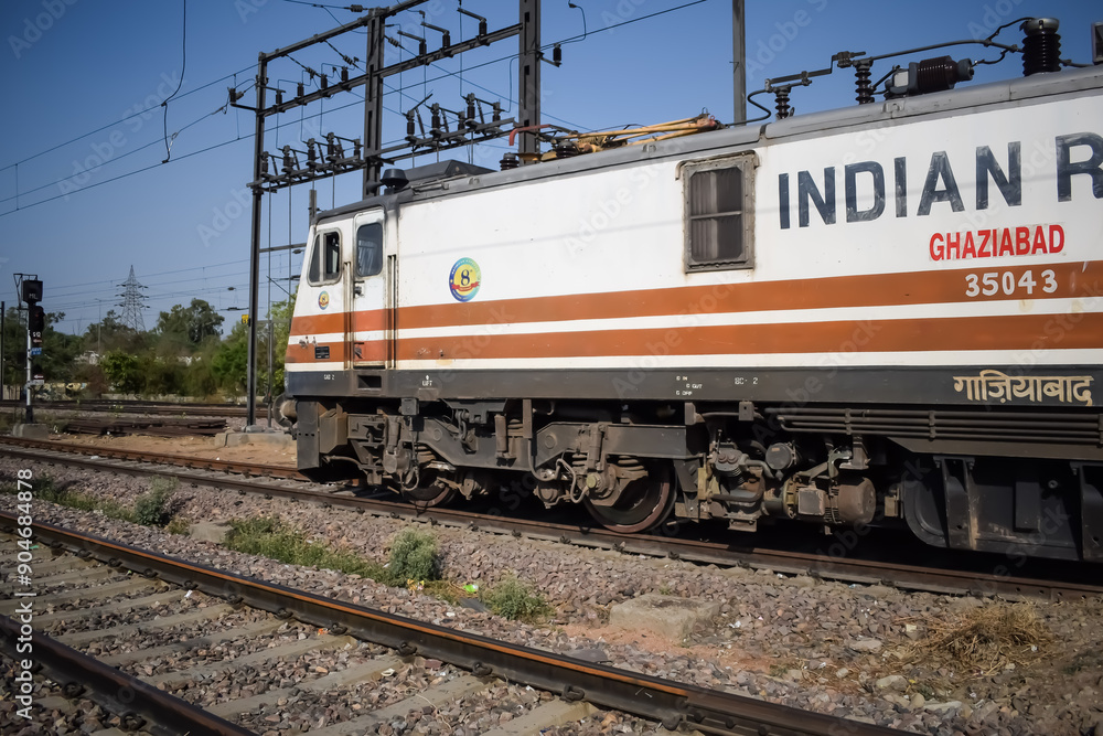 Delhi, India, June 09 2024 - Indian train electric locomotive engine at ...