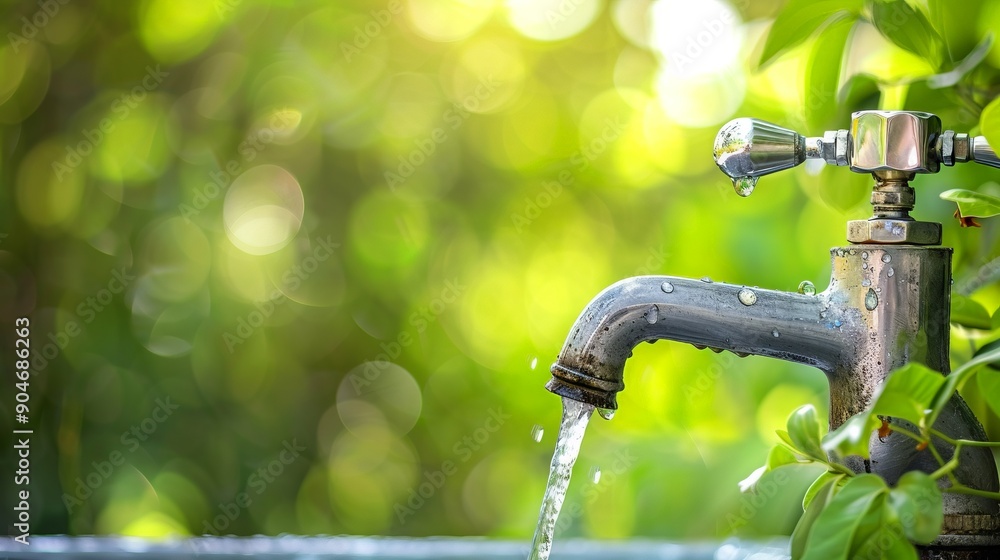 A tap is dripping water and the water is falling in a steady stream a ...