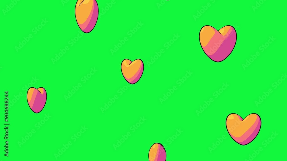 Multiple rising hearts with a gradient effect floating on green screen ...