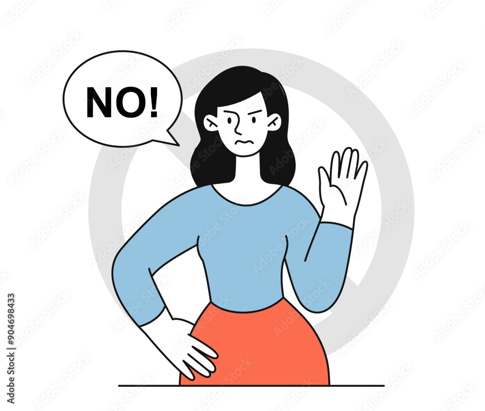 Woman say no. Young girl refuses offer. Stop sexism and gender ...
