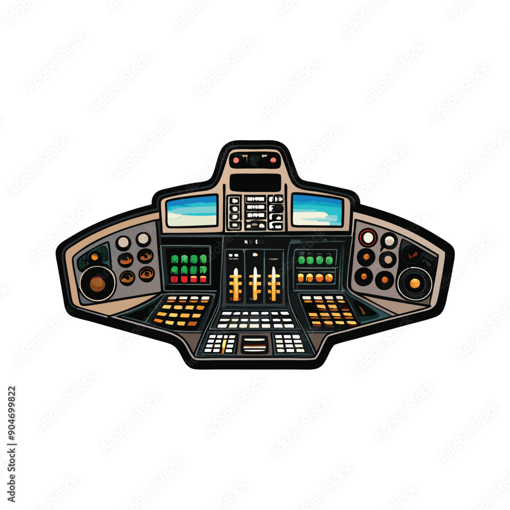 Create a vector illustration of an aircraft cockpit control panel with ...