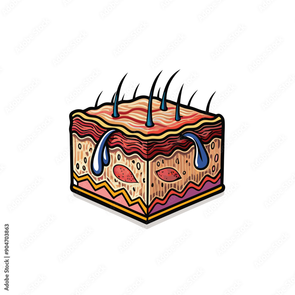 Create a vector illustration of a human skin cross-section showing the ...