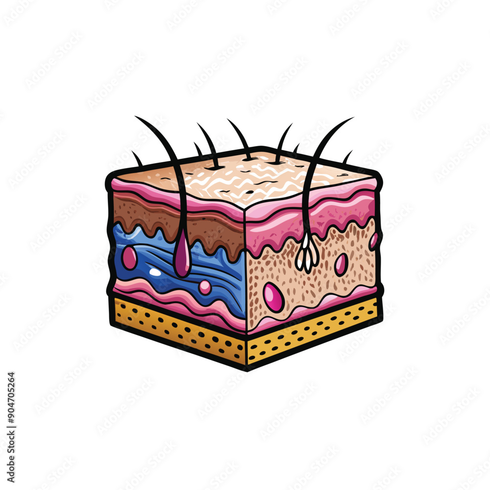 Create a vector illustration of a cross-section of human skin with hair ...